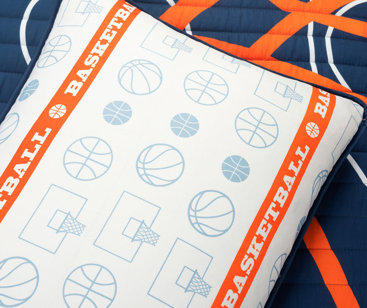 Lush Decor Navy & Orange Basketball Reversible Full/Queen 5-Piece Quilt ...