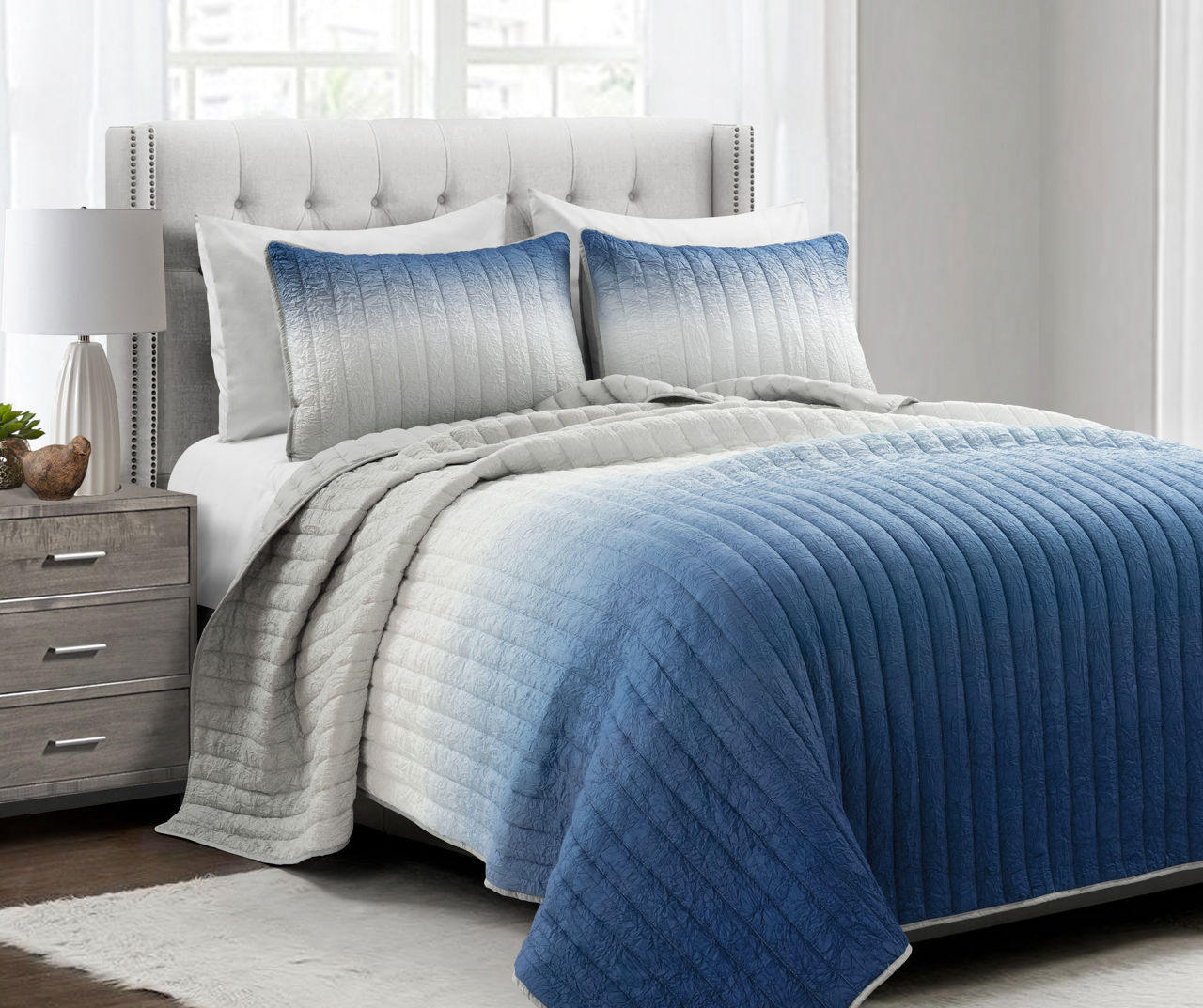 Lush Decor Lush Decor Blue & Gray Crinkle Ombre Quilt Set | Big Lots