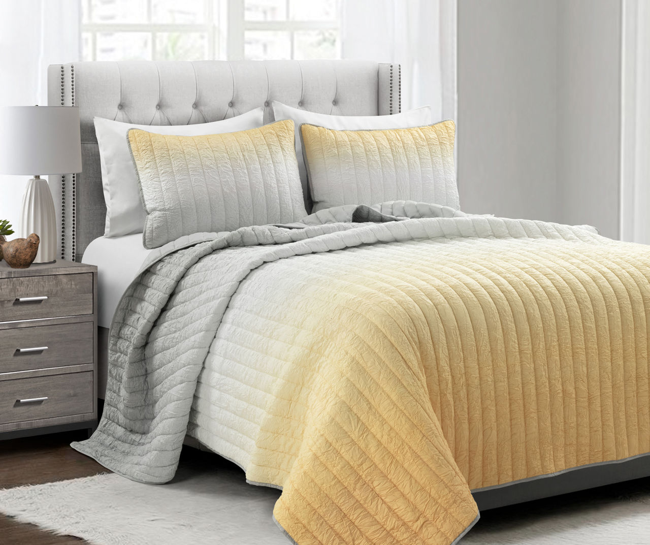 Lush Decor Yellow Gray Crinkle Ombre Full Queen 3 Piece Quilt Set Big Lots