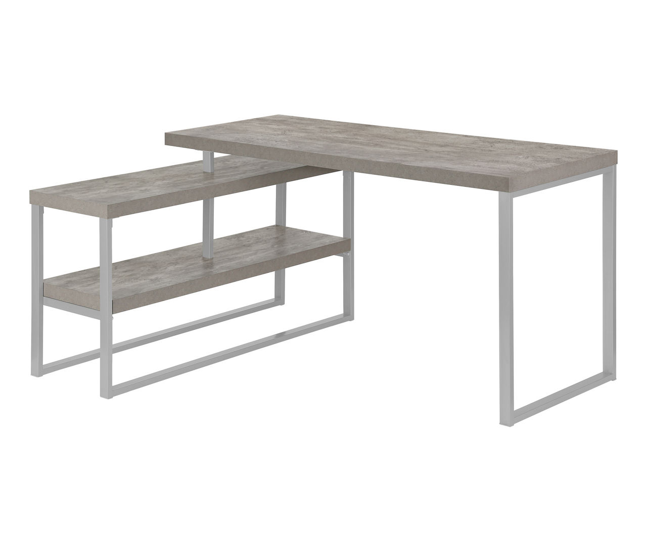 Monarch Gray Faux Concrete & Silver Metal Industrial L-Shaped Corner ...
