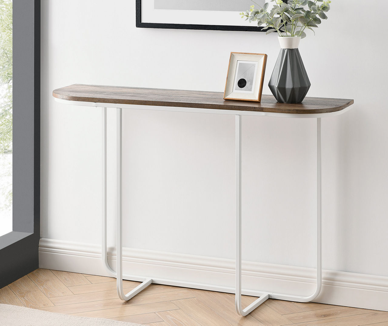 Walker Edison Rustic Oak & White Curved Console Table | Big Lots