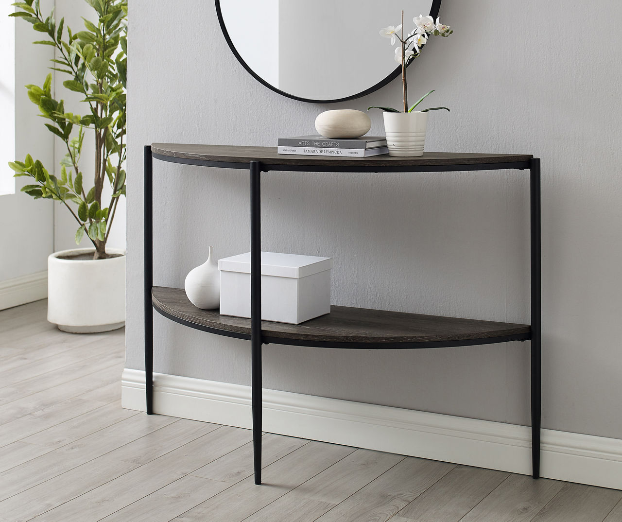 Walker Edison Cerused Ash Half Moon Tiered Console Table | Big Lots