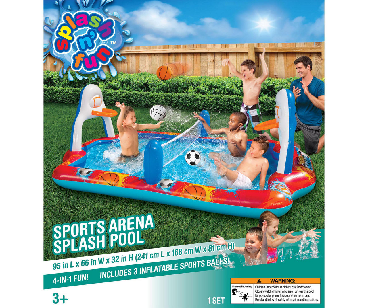 Splash N’ Fun 7.9' Sports Arena 4-In-1 Inflatable Splash Pool | Big Lots