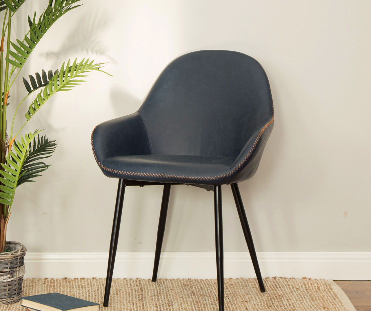 Glitzhome Mid-Century Modern Navy Faux Leather Dining Chairs, 2-Pack ...