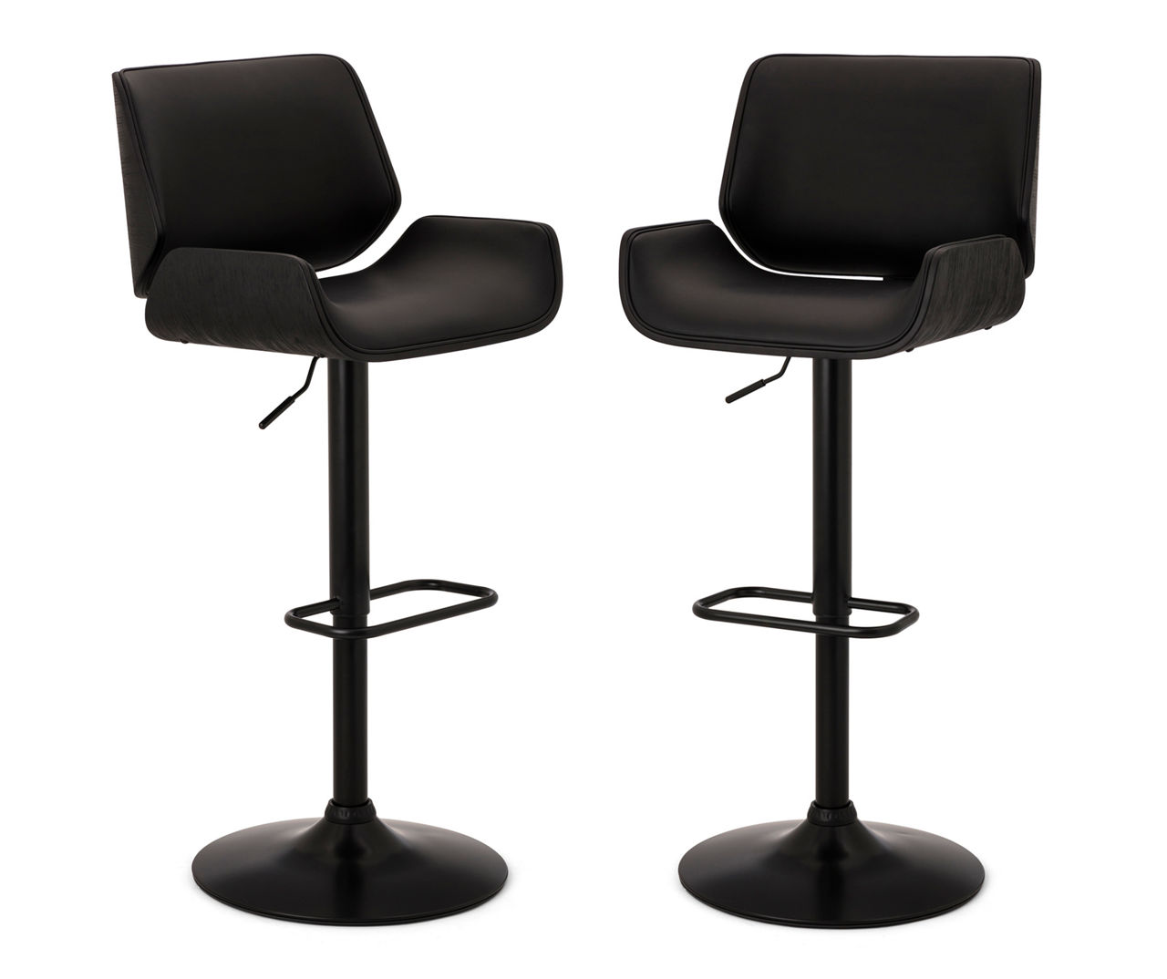 Glitzhome Mid-Century Modern Black Faux Leather Adjustable Bar Stools, 2-Pack | Big Lots