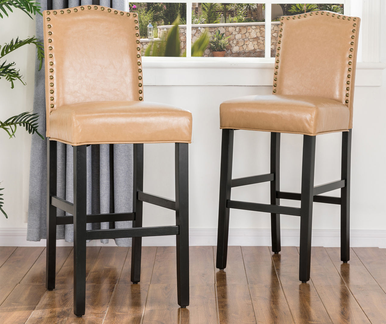 Glitzhome 45" Beige Faux Leather High-Back Bar Stools, 2-Pack | Big Lots