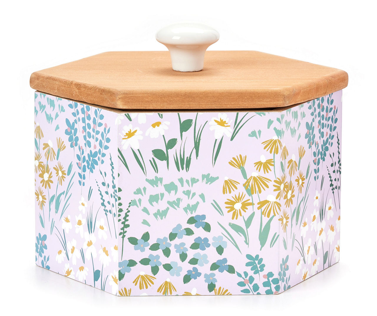 White, Blue & Yellow Floral Round Trinket Box | Big Lots