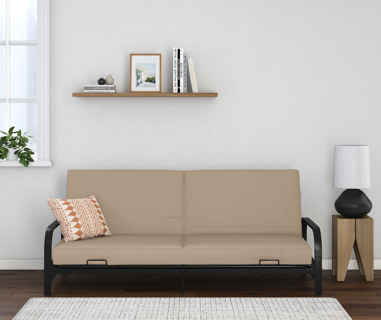 Elbern Black Metal Full Futon with Tan Cover