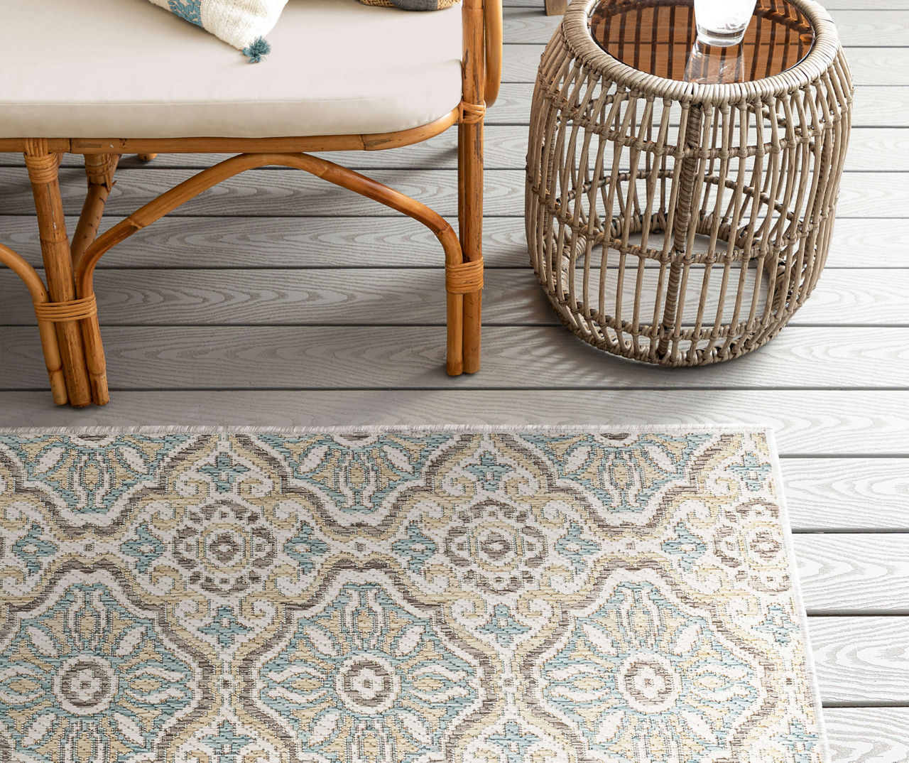 Mohawk Waterside Light Gray & Turquoise Geometric Outdoor Runner Rug ...