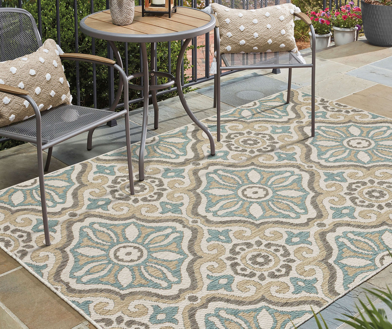 Mohawk Waterside Light Gray & Turquoise Geometric Outdoor Area Rug, (5 ...