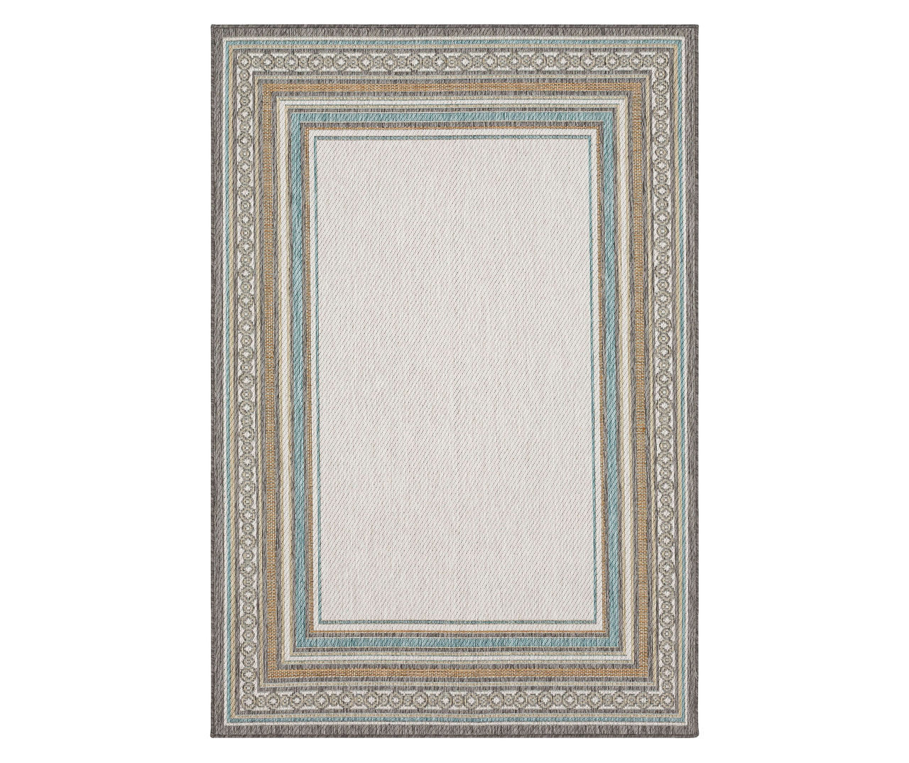 Mohawk Panama Light Gray & Turquoise Geo-Bordered Outdoor Area Rug, (5 ...