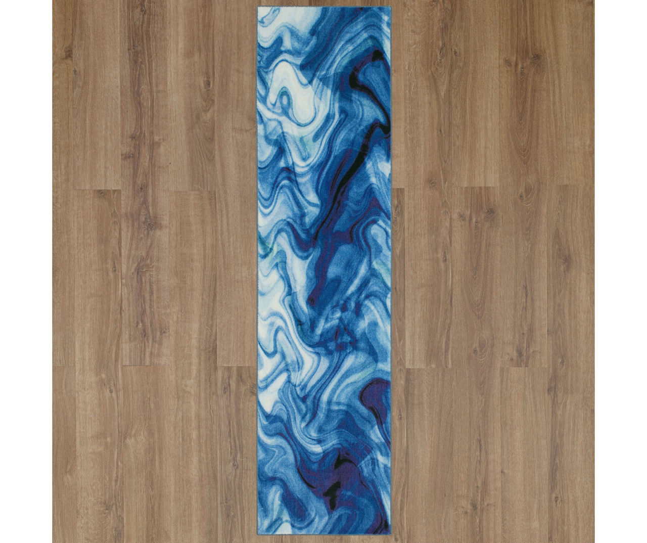 Mohawk Wavelength White & Water Blue Swirl Runner Rug, (2.5' x 10 ...