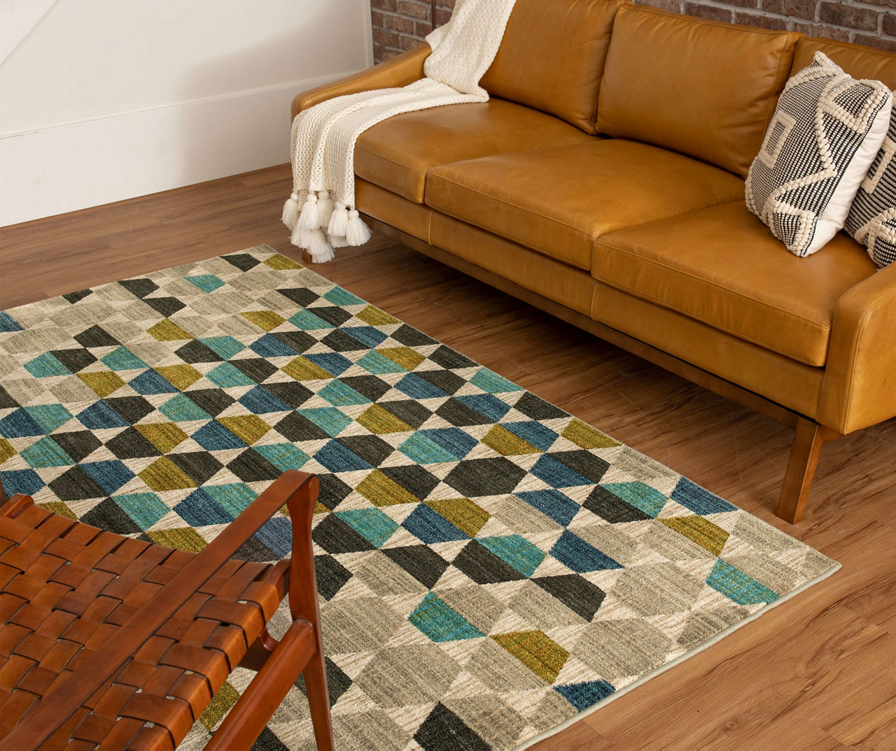 Mohawk Brock Lagoon Blue & Olive Geometric Area Rug, (5' 3" x 7' 10 ...