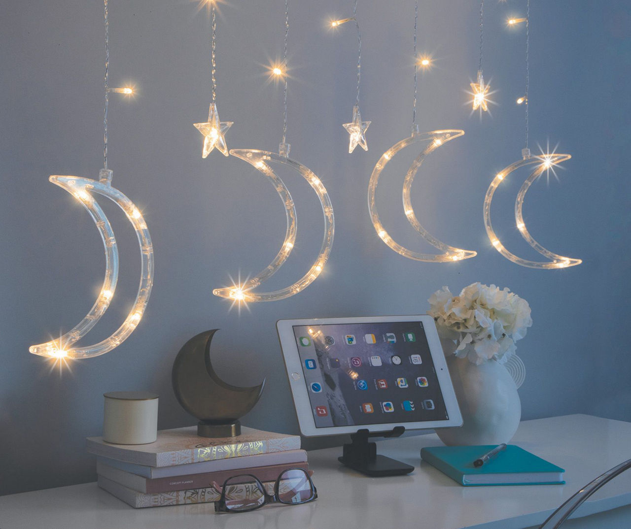 Warm White Large Moon & Stars 7-Strand LED Curtain Lights | Big Lots