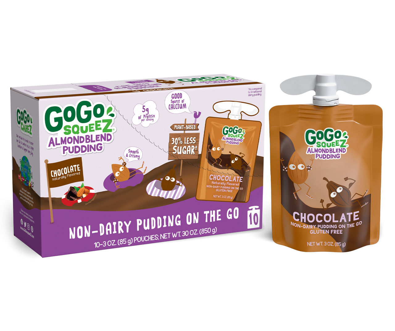GoGo squeeZ Almondblend Chocolate Pudding on the Go Pouches, 10-Pack ...
