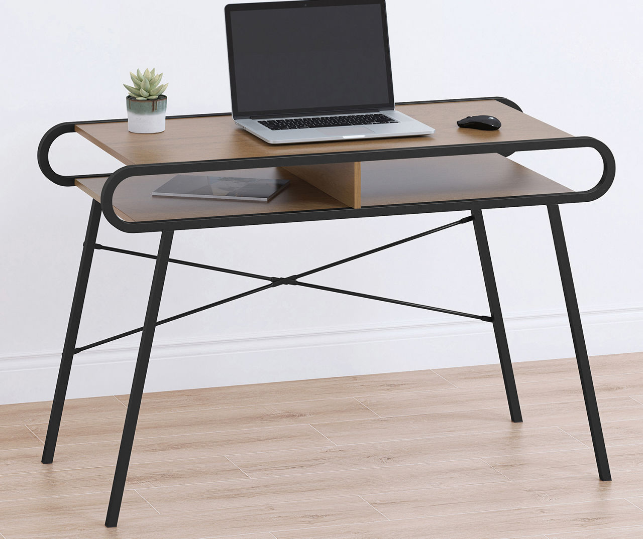 Real Living Black Metal & Woodgrain Rounded Edge Desk | Big Lots