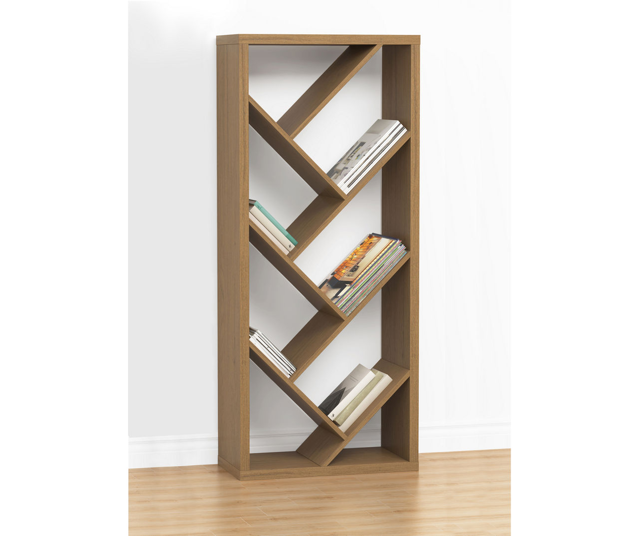 Real Living Brown Woodgrain Diagonal Shelf Bookcase | Big Lots