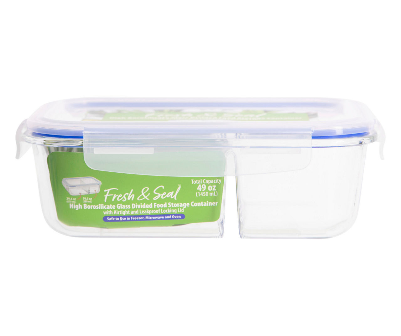 Home Essentials Fresh & Seal 2-Compartment Glass Food Storage Container ...