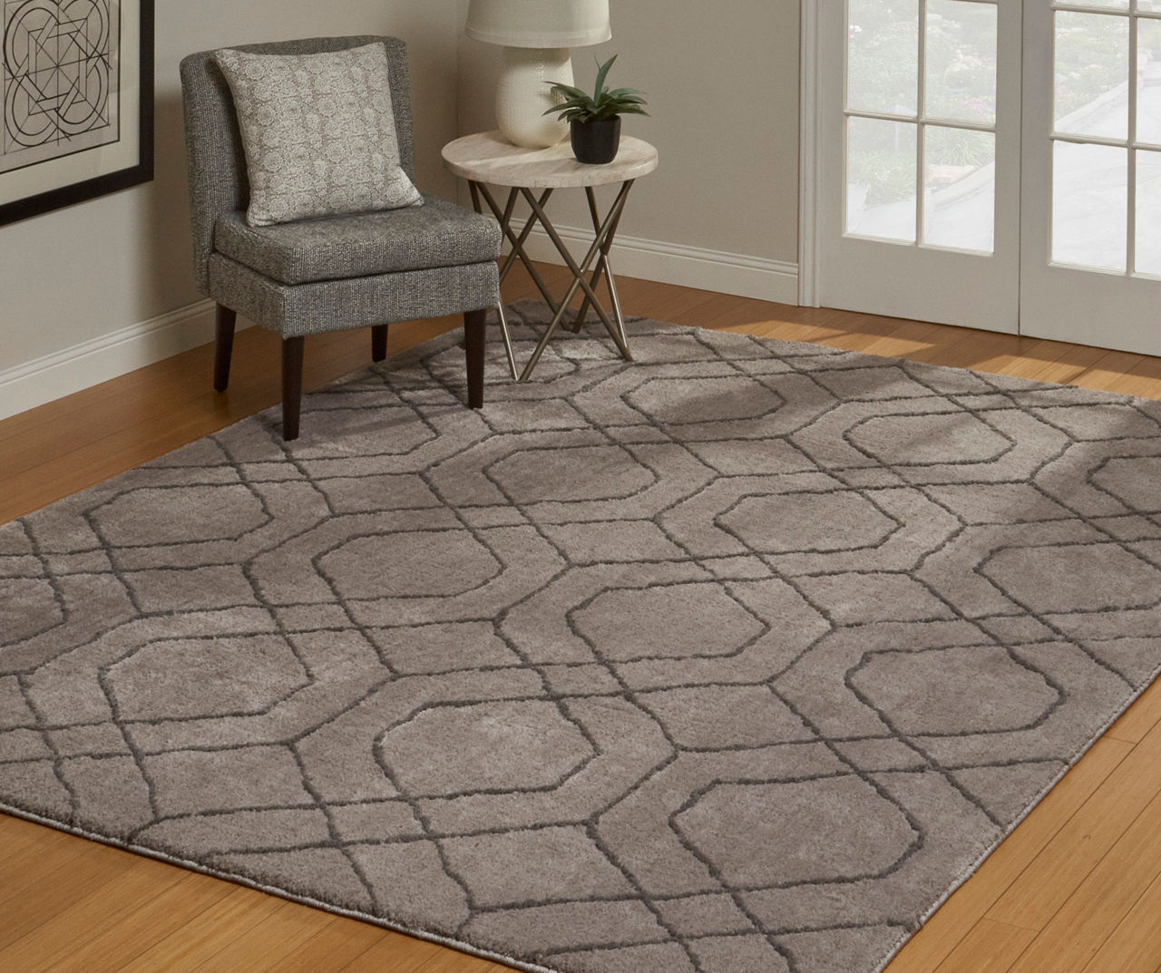 Karma Gray Geometric Lattice Shag Area Rug, (5' x 7') | Big Lots