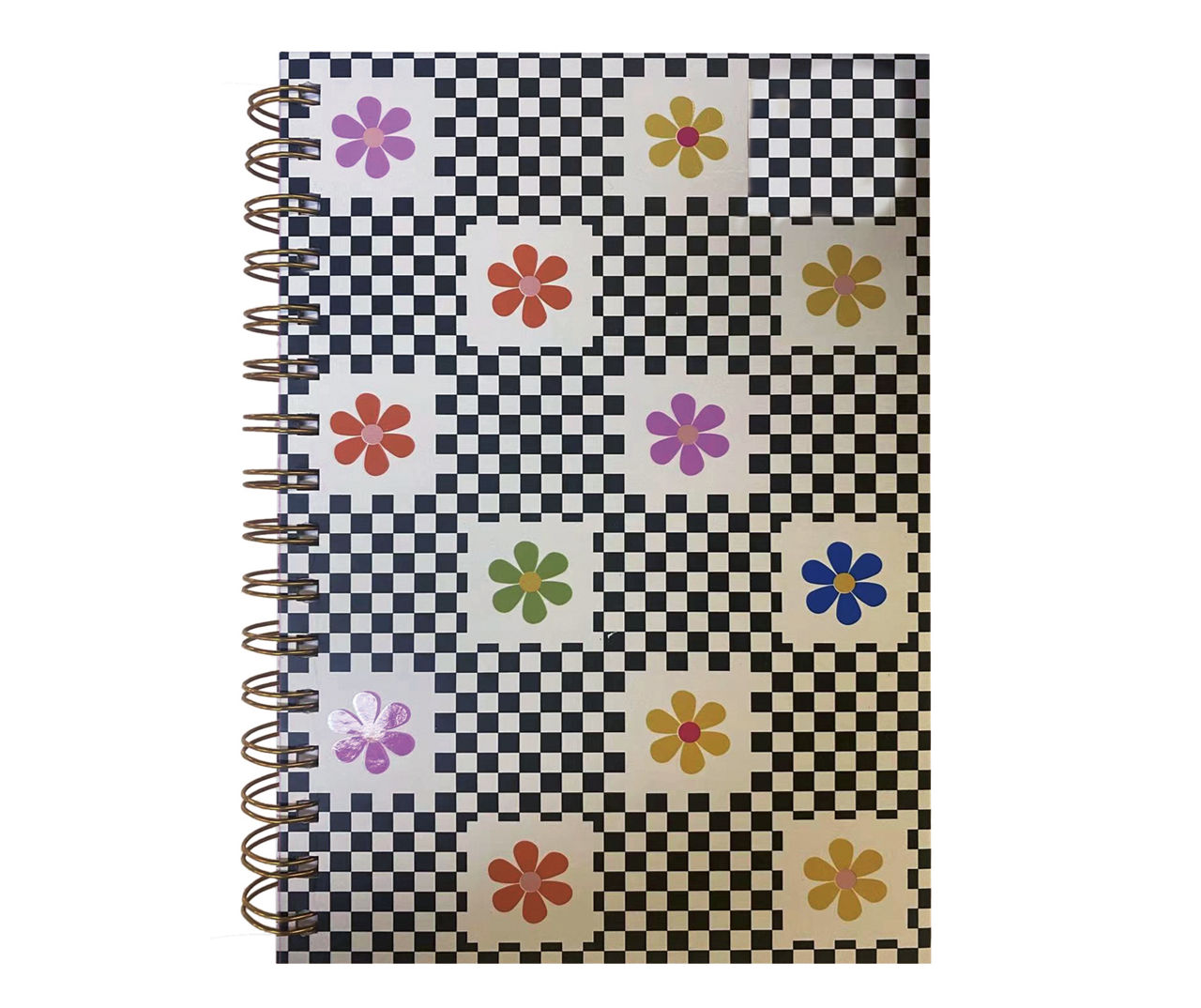 Big Lots Black & Multi-Color Floral Checkerboard Spiral-Bound Journal ...