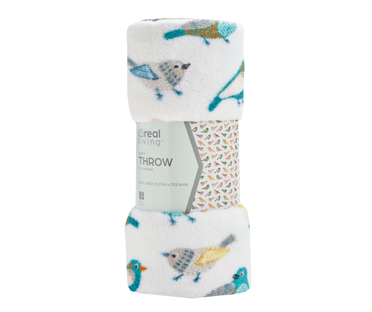 Real Living White & Blue Birds Fleece Throw, (50" x 60") | Big Lots
