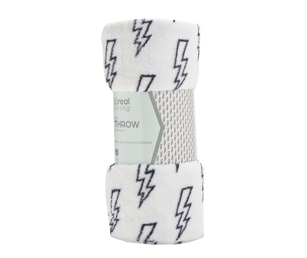 Real Living White & Black Lightning Bolt Fleece Throw, (50" x 60 ...