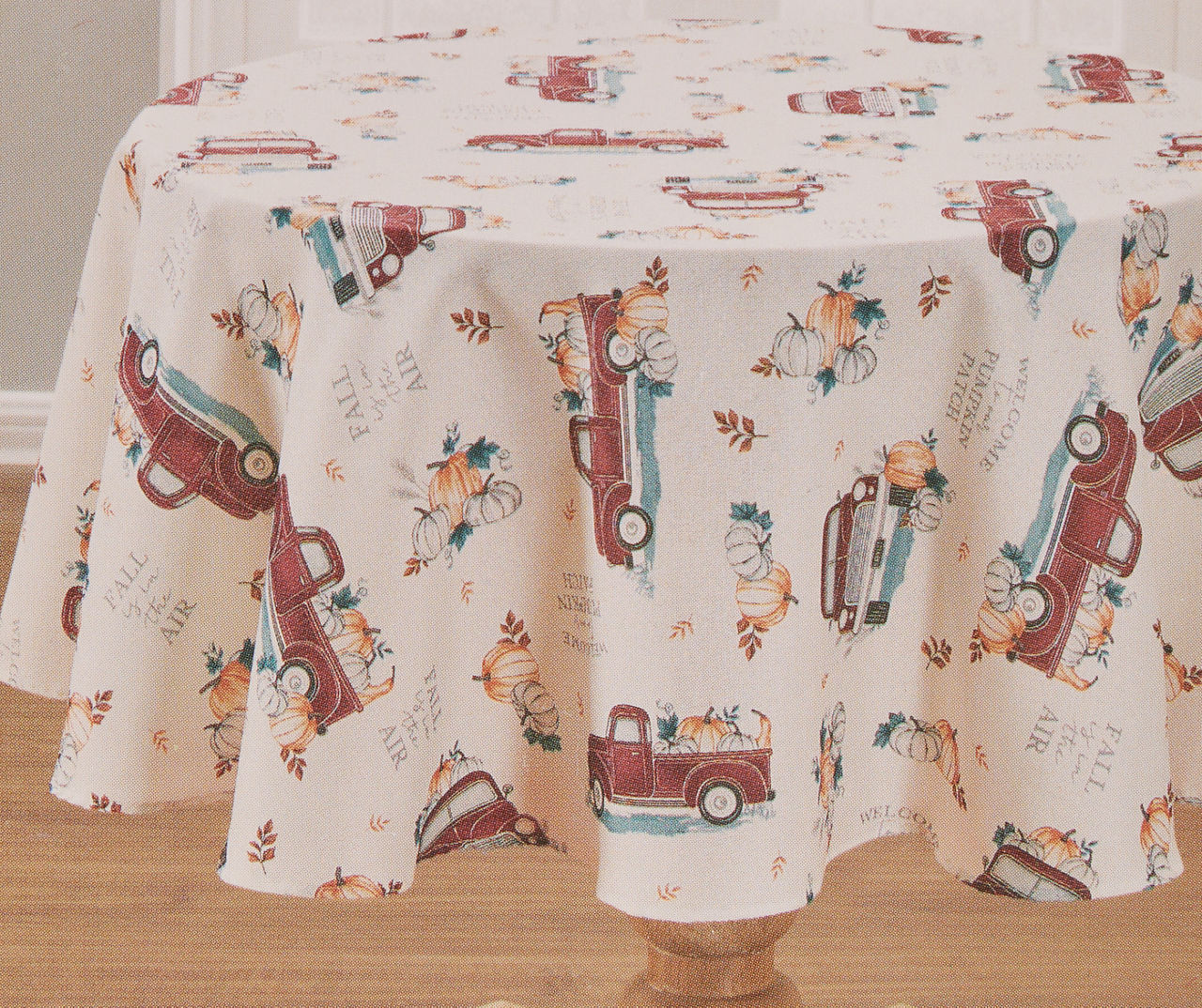 Autumn Air Ivory & Red Harvest Truck Round Fabric Tablecloth, (60 ...