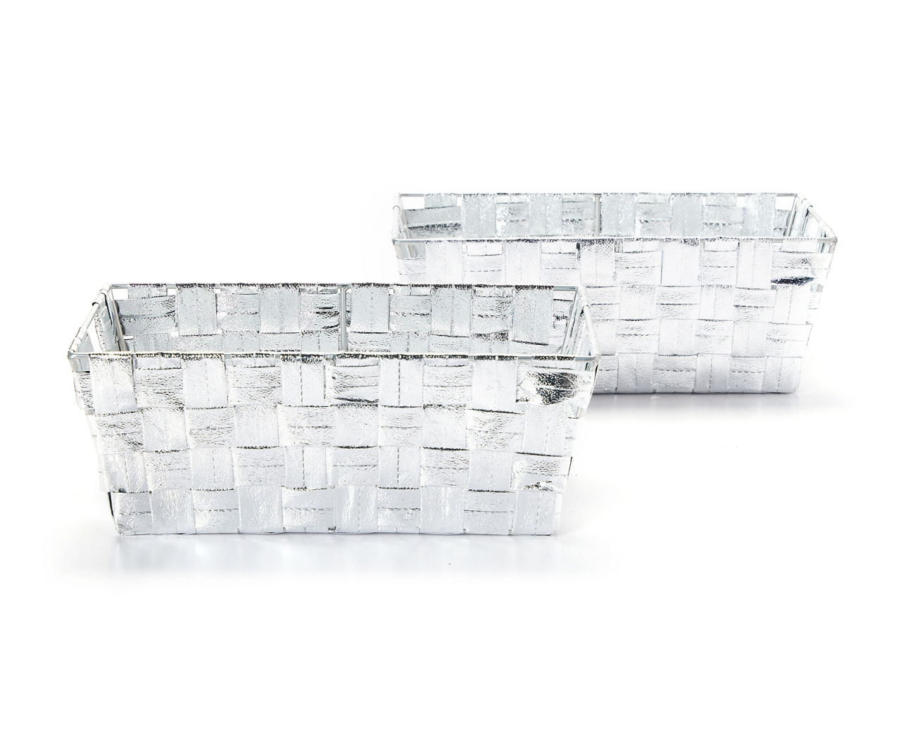 Home Expressions Silver Narrow Metallic Woven Storage Bins, 2-Pack ...