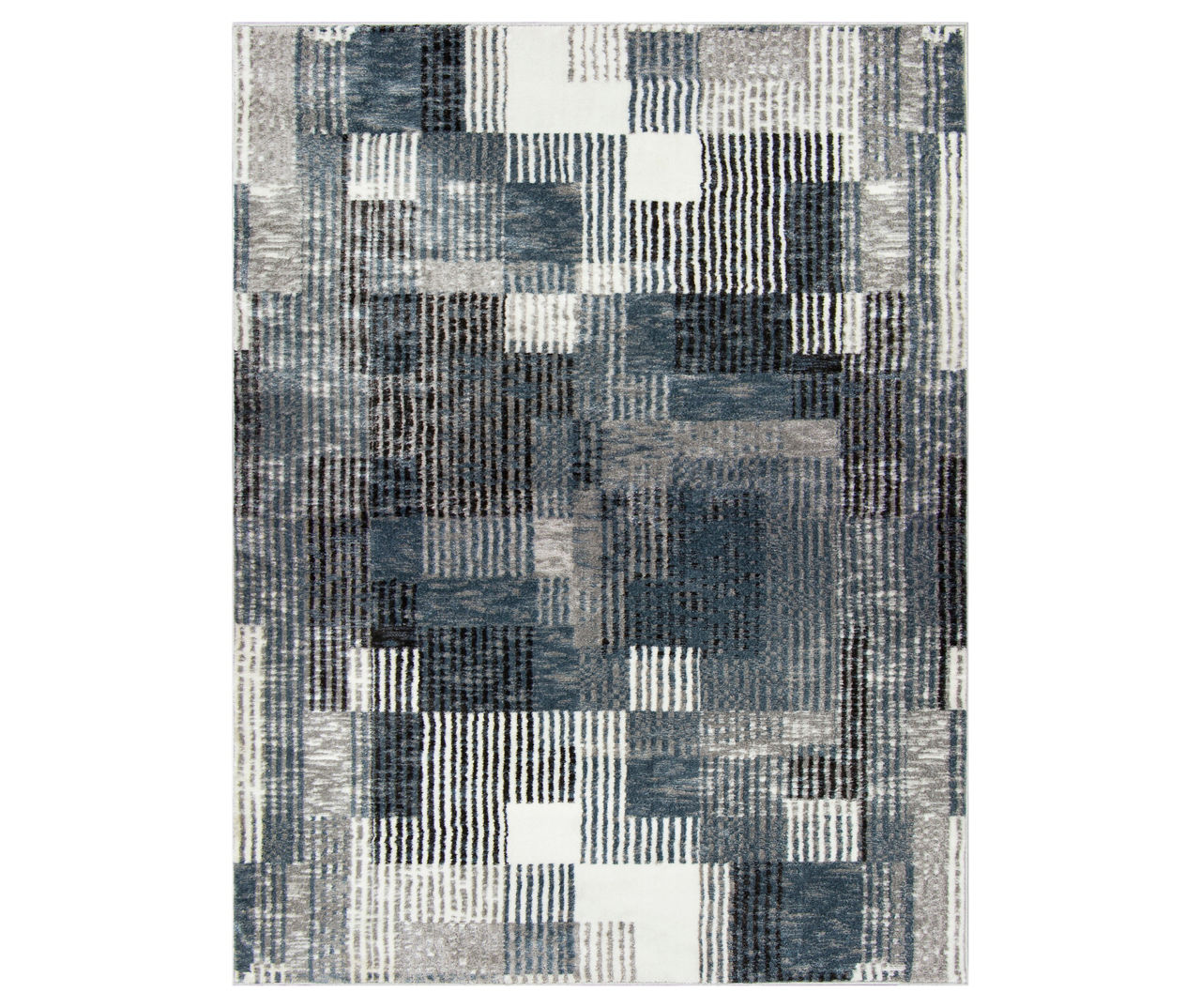 Elite Hadley Gray & Navy Stripe Squares Area Rug | Big Lots