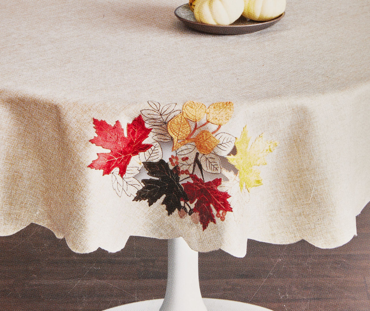 Autumn Air Beige Cutout Leaves Fabric Tablecloth | Big Lots