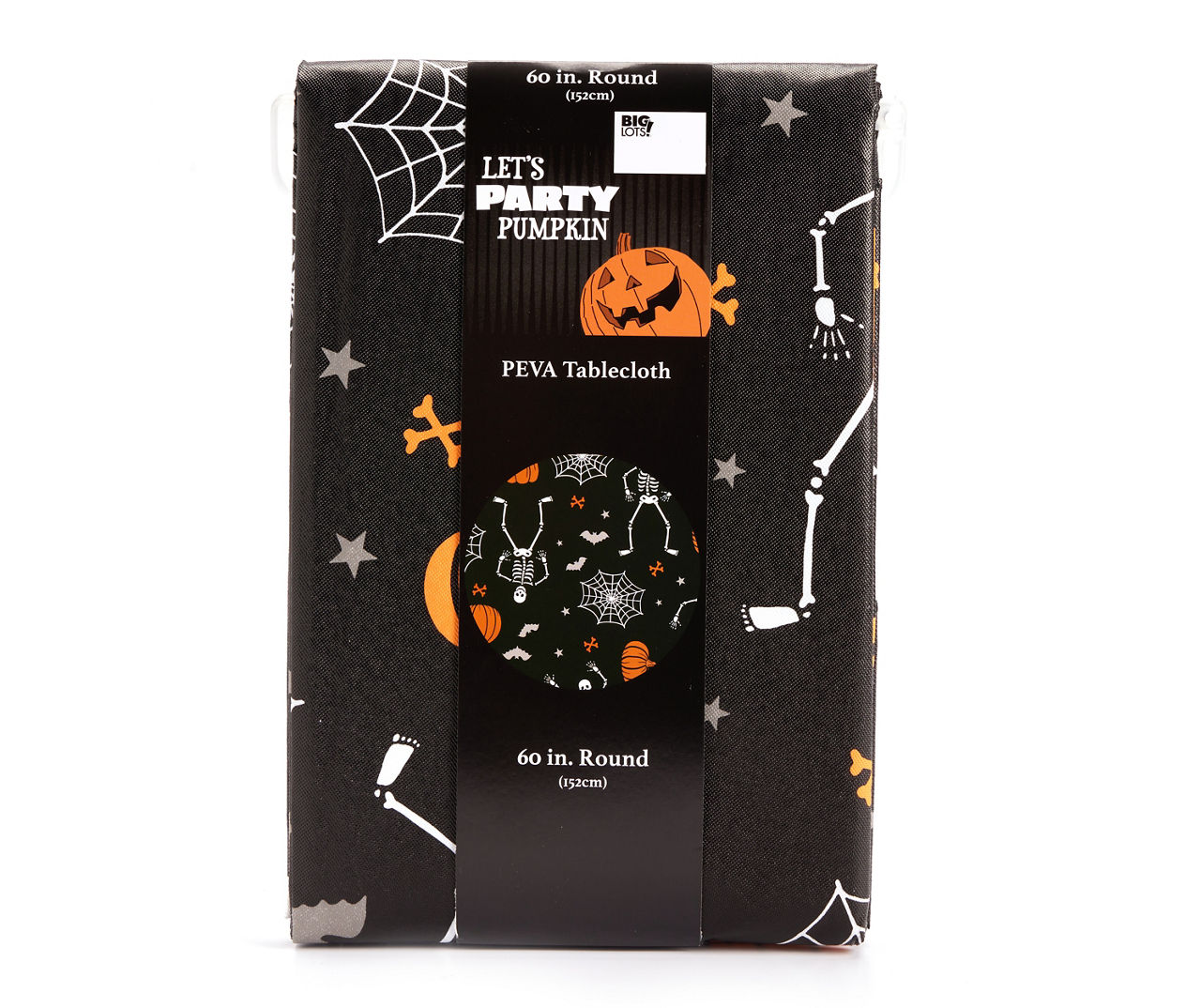 Let's Party Pumpkin Black & Orange Spooky Icons Round PEVA Tablecloth ...