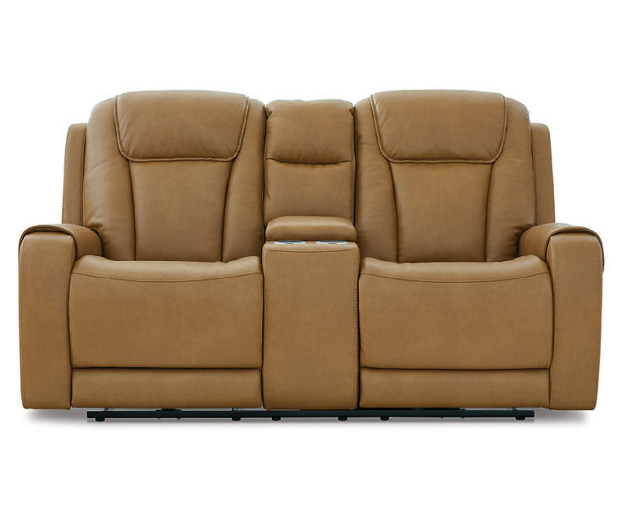 Signature Design By Ashley Card Player Cappuccino Faux Leather Power Reclining Console Loveseat with Massage Big Lots