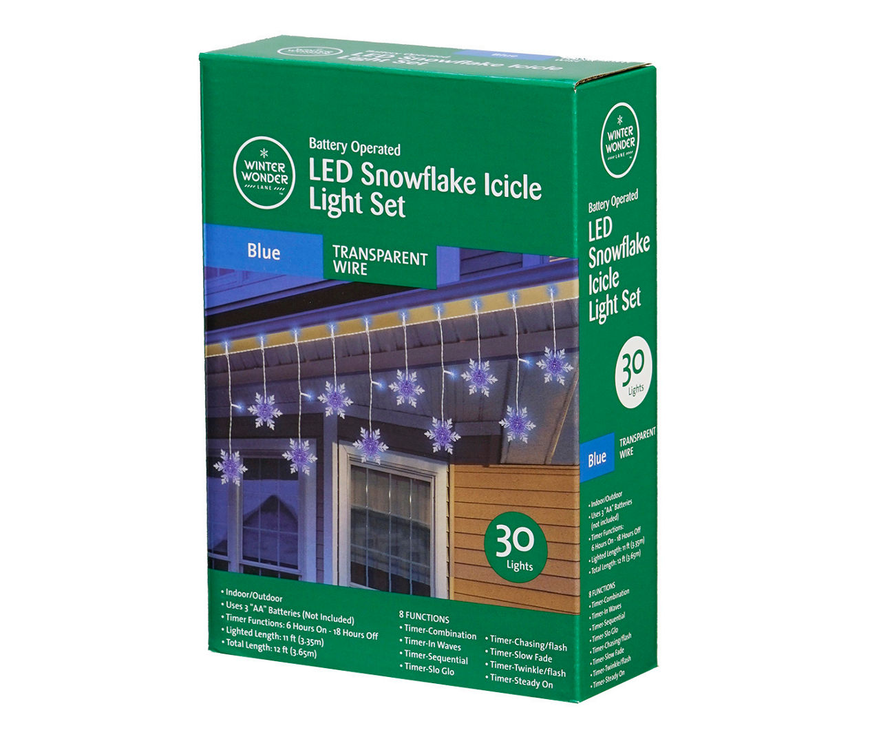 Winter Wonder Lane Blue Snowflake LED Icicle Light Set, 30-Lights | Big ...