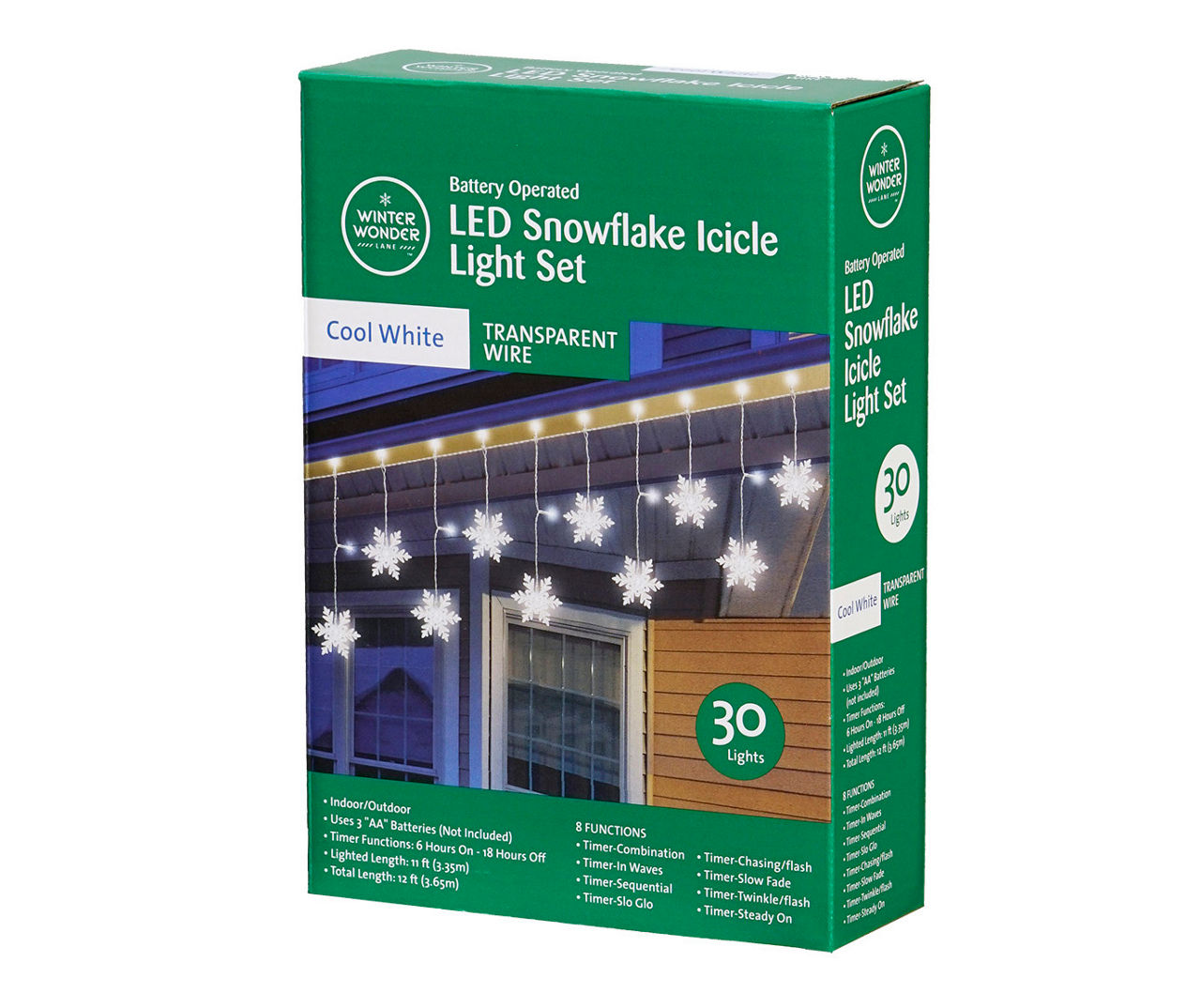 Winter Wonder Lane Cool White Snowflake LED Icicle Light Set, 30-Lights ...