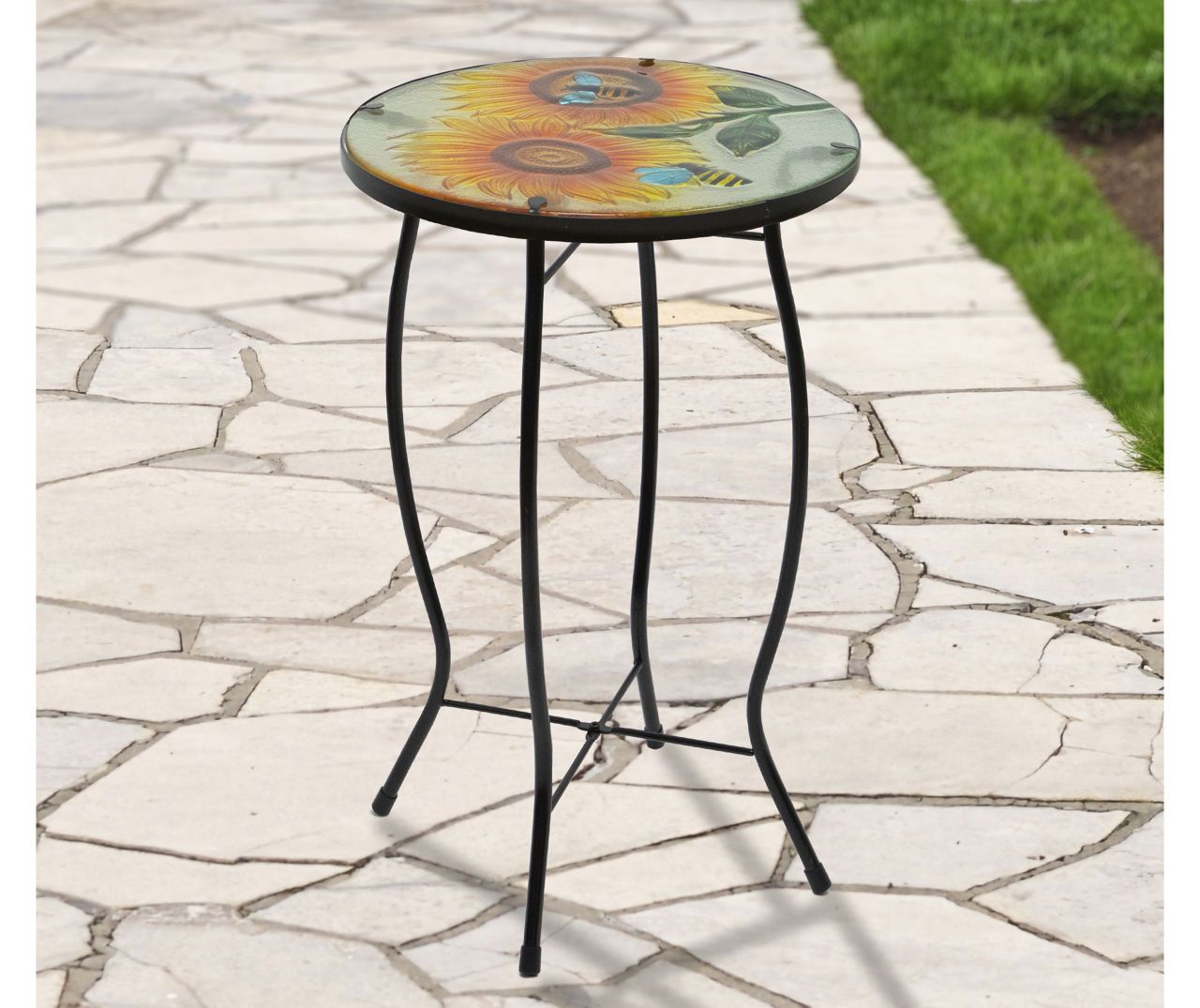 Northlight 19" Sunflower & Bee Glass Garden Table | Big Lots