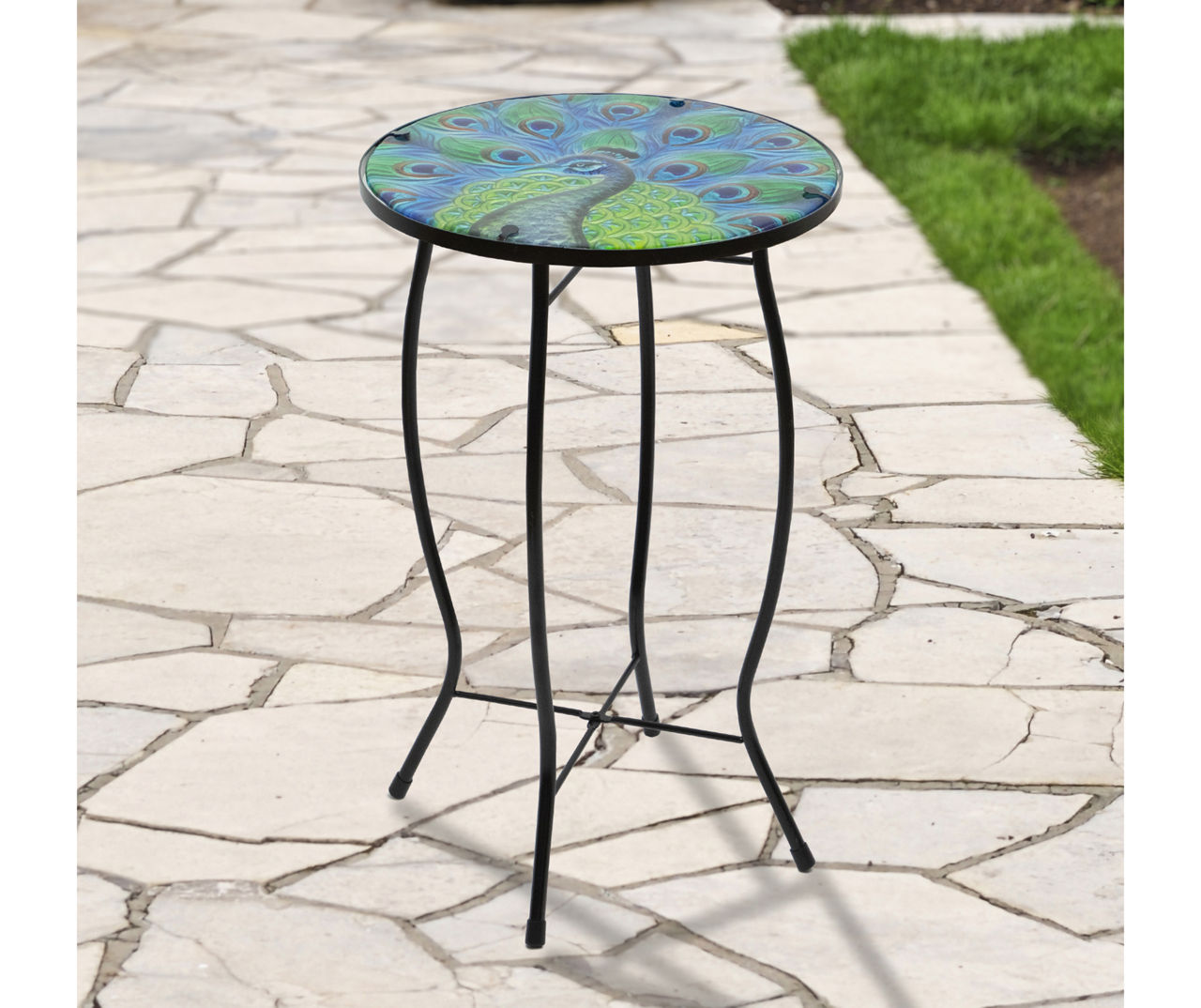 Northlight 19" Peacock Glass Garden Table | Big Lots