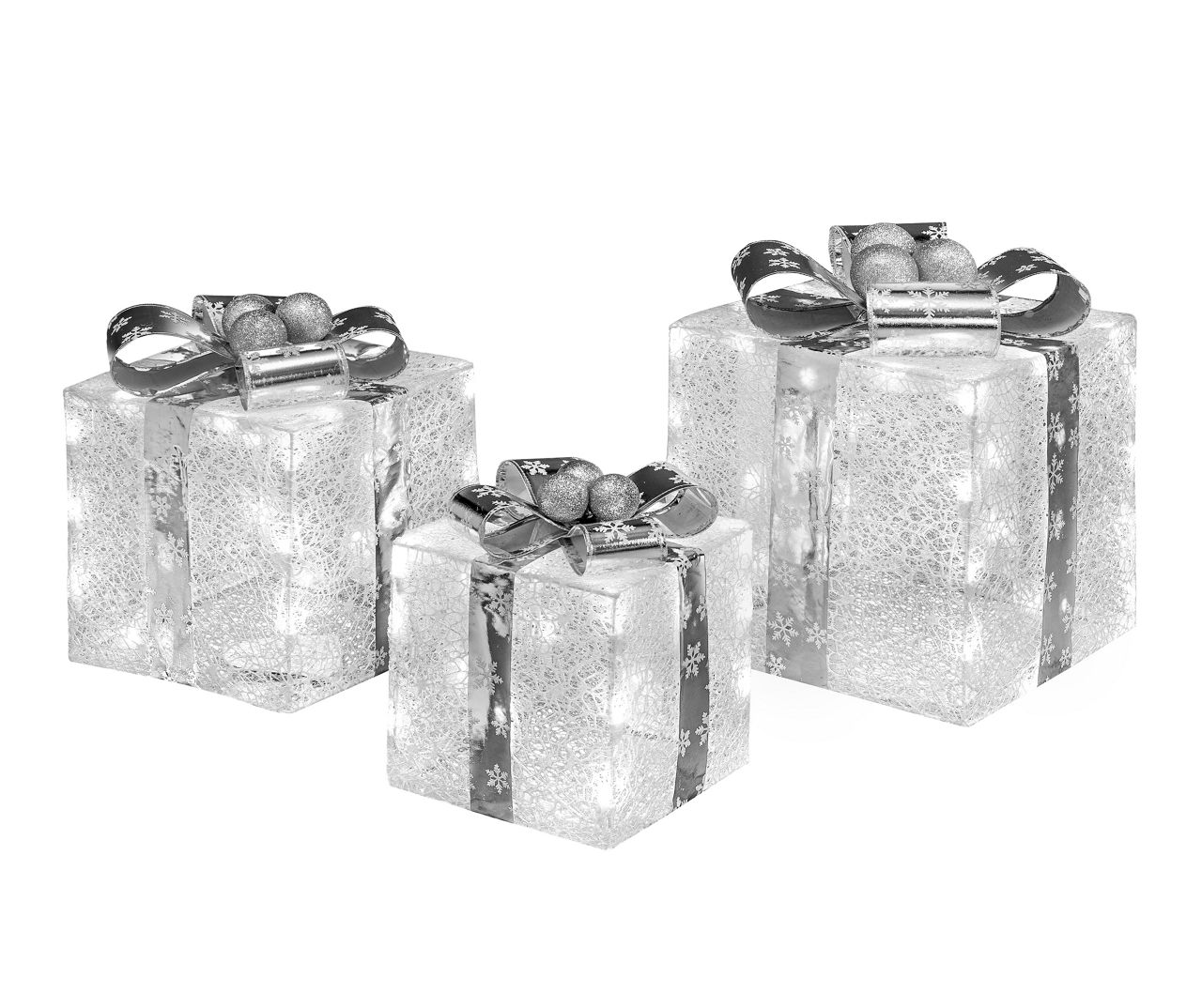 Winter Wonderland Silver Gift Boxes 3-Piece LED Decor Set | Big Lots