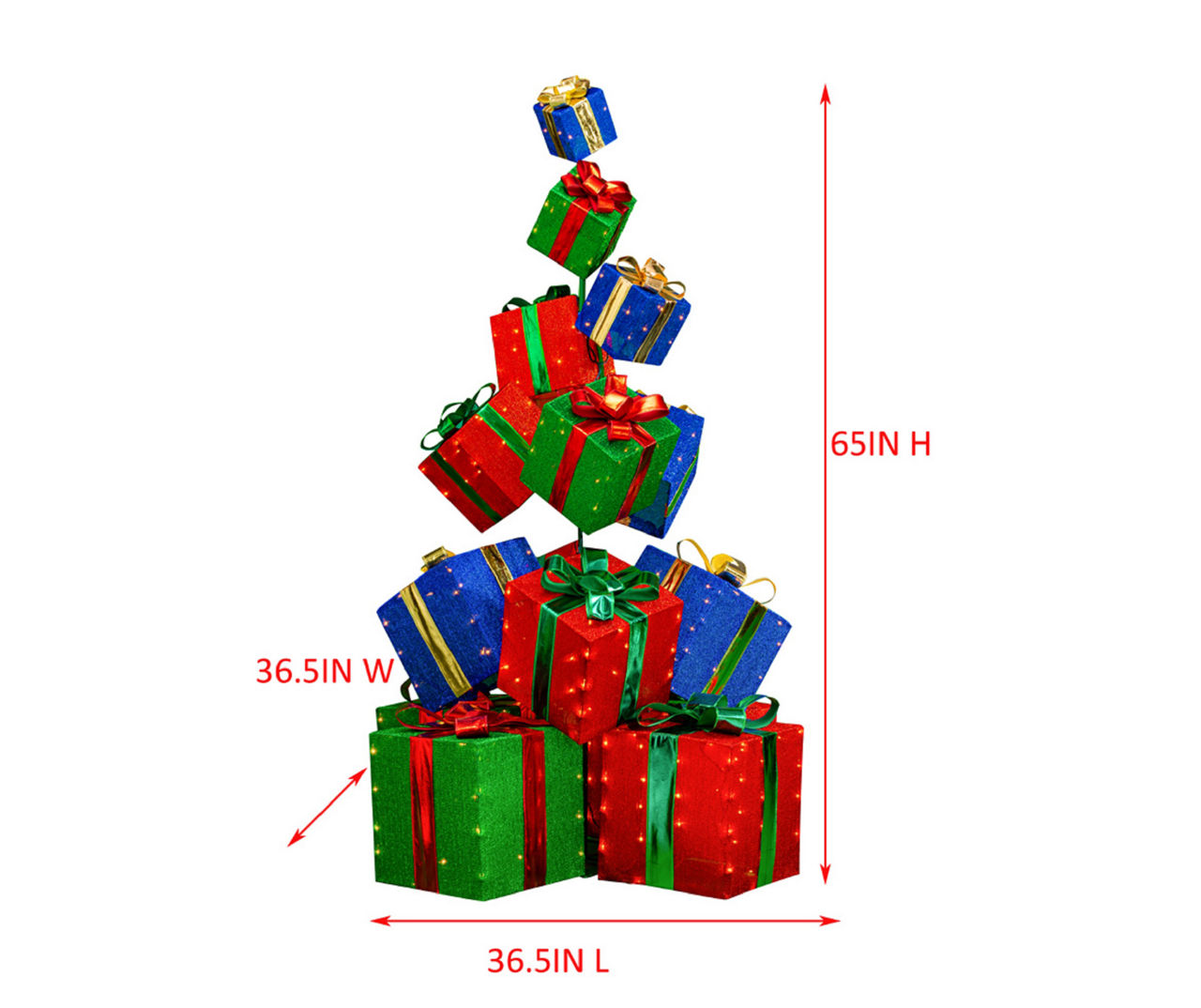 Winter Wonderland 5.4' Light-Up Red, Green & Blue Stacked Box Tower ...