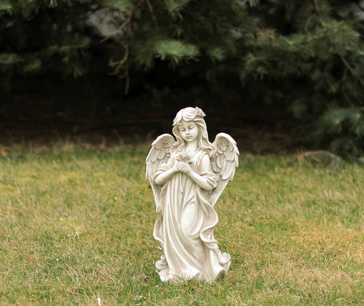 Northlight 17" Peaceful Angel Holding Rose Statue | Big Lots