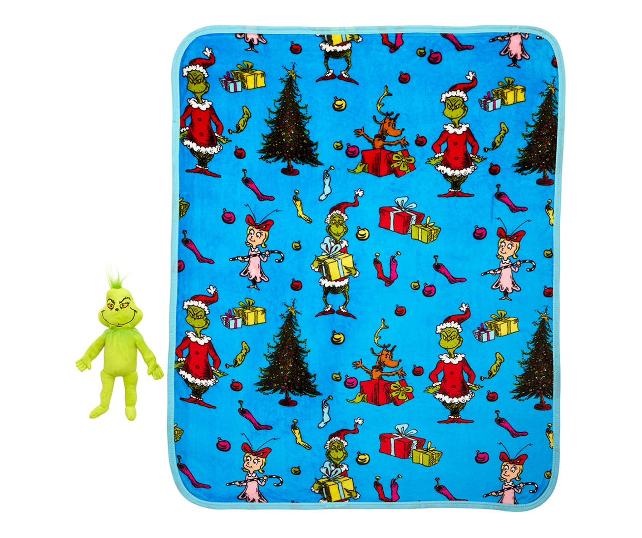 Dr. Seuss The Grinch Blue Holiday Pattern Throw & Hugger Pillow, (40" x ...
