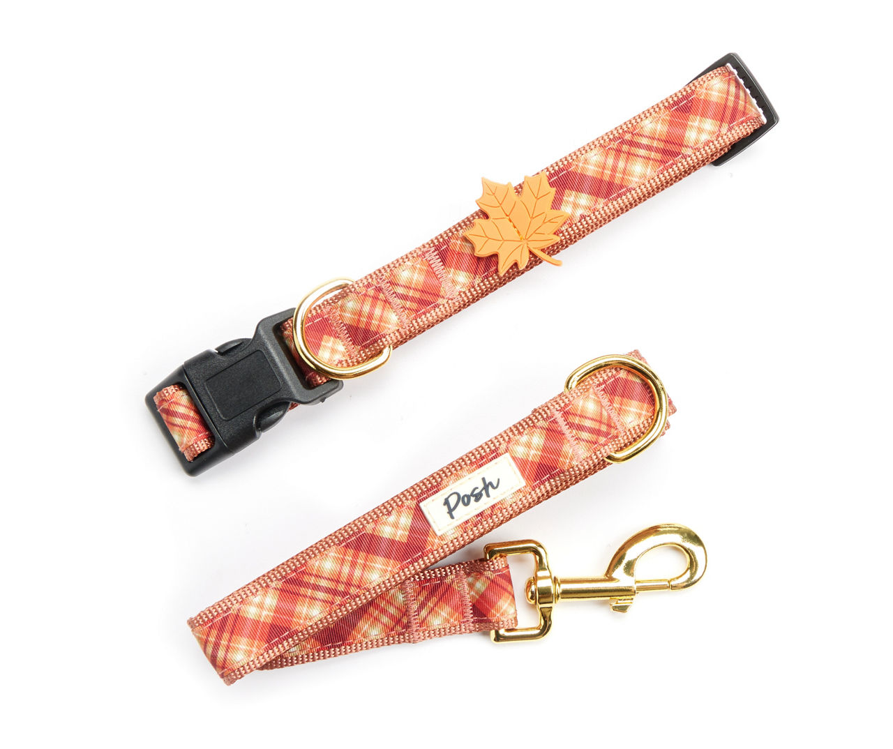 Posh Paws Large Brown Plaid Fall Leaf Dog Collar & Leash Set | Big Lots