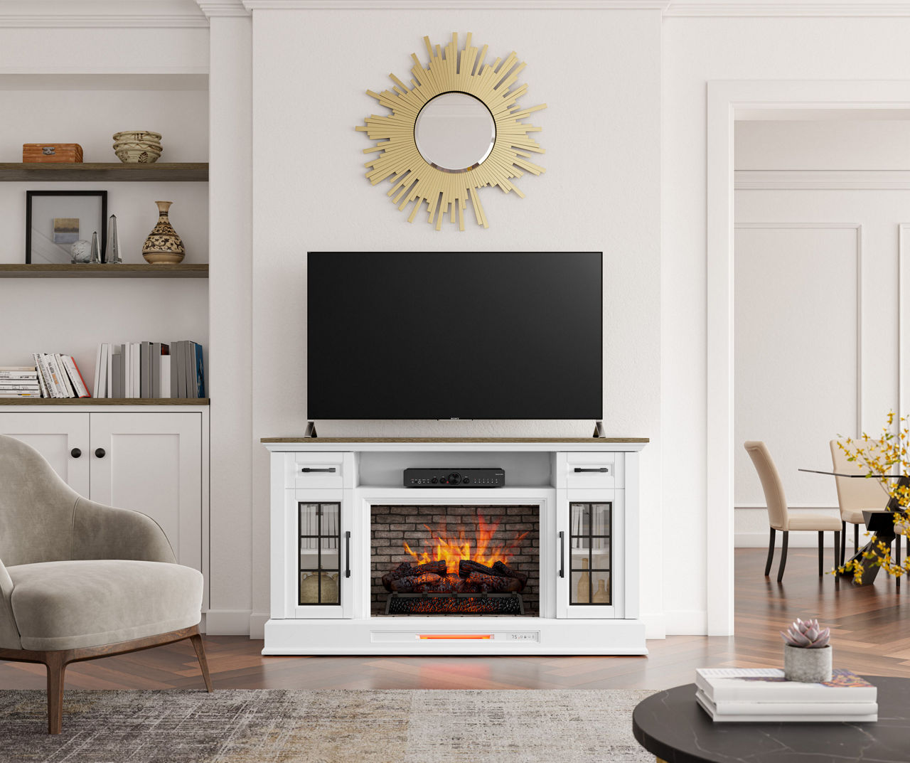 Real Living 60 White 2 Door Electric Fireplace Console Big Lots