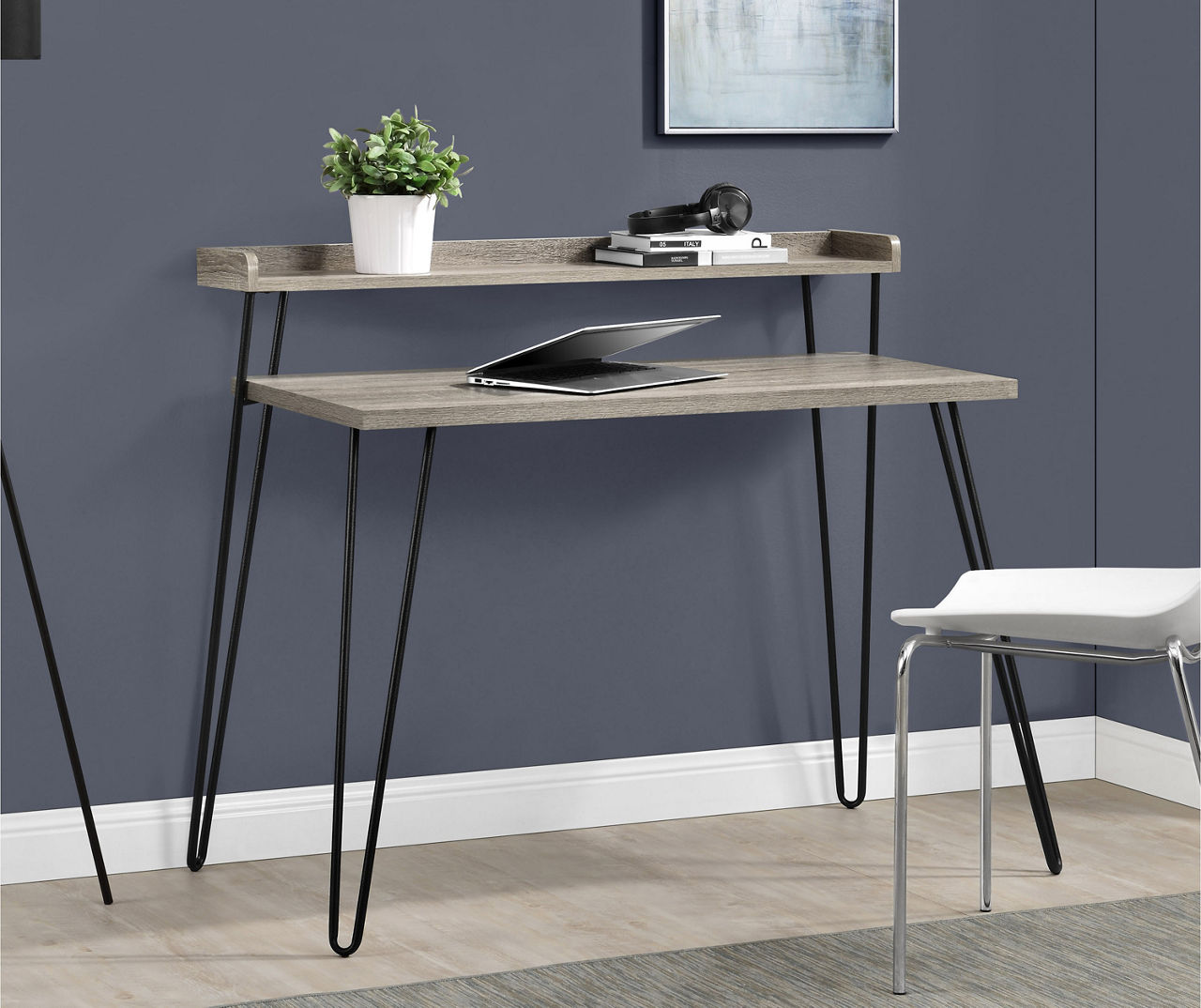Ameriwood Haven Distressed Gray Oak Retro Computer Desk with Riser ...