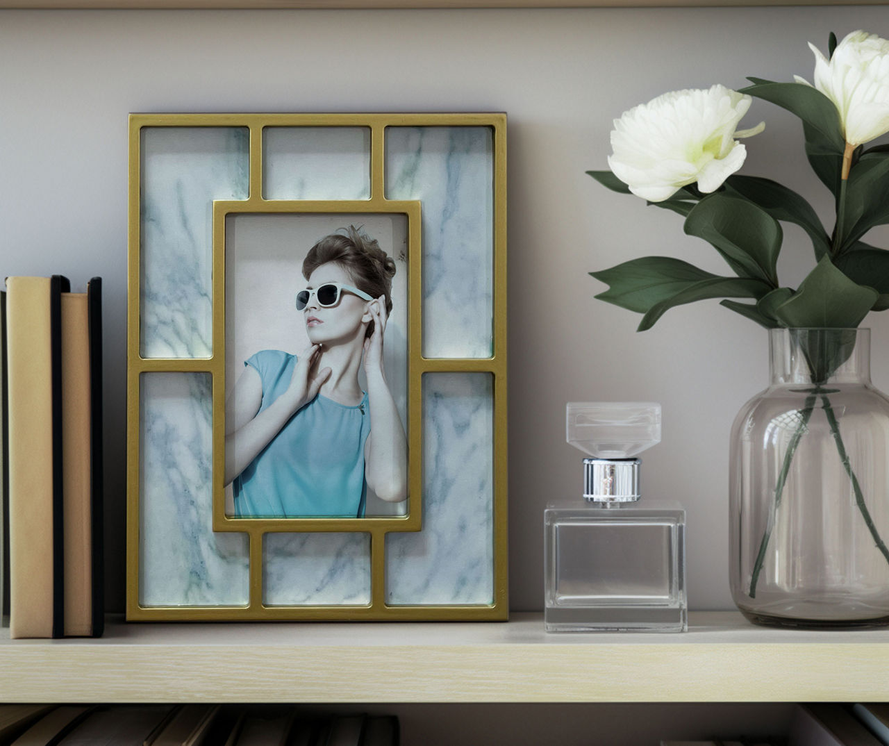 Blue Marble & Gold Window Pane Photo Frame, (4" x 6") | Big Lots