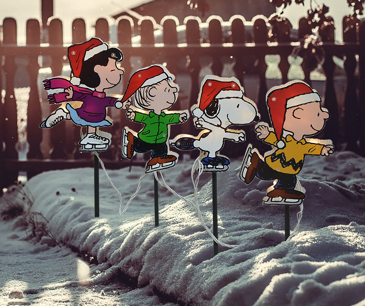 Peanuts Ice Skating Gang 4-Piece Light-Up Pathway Marker Set | Big Lots