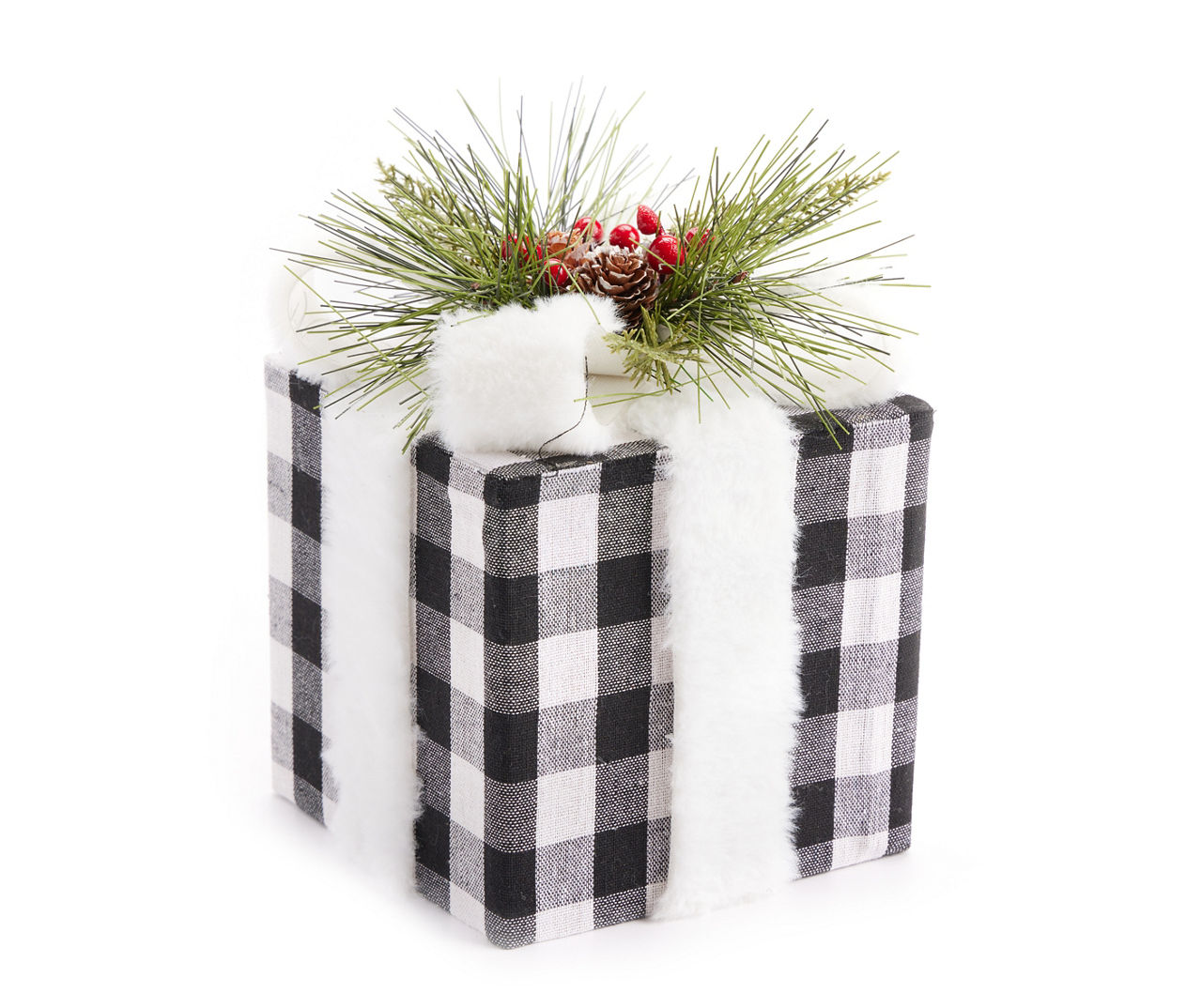 Winter Wonder Lane 11.8" White & Black Buffalo Check Gift Box Decor ...
