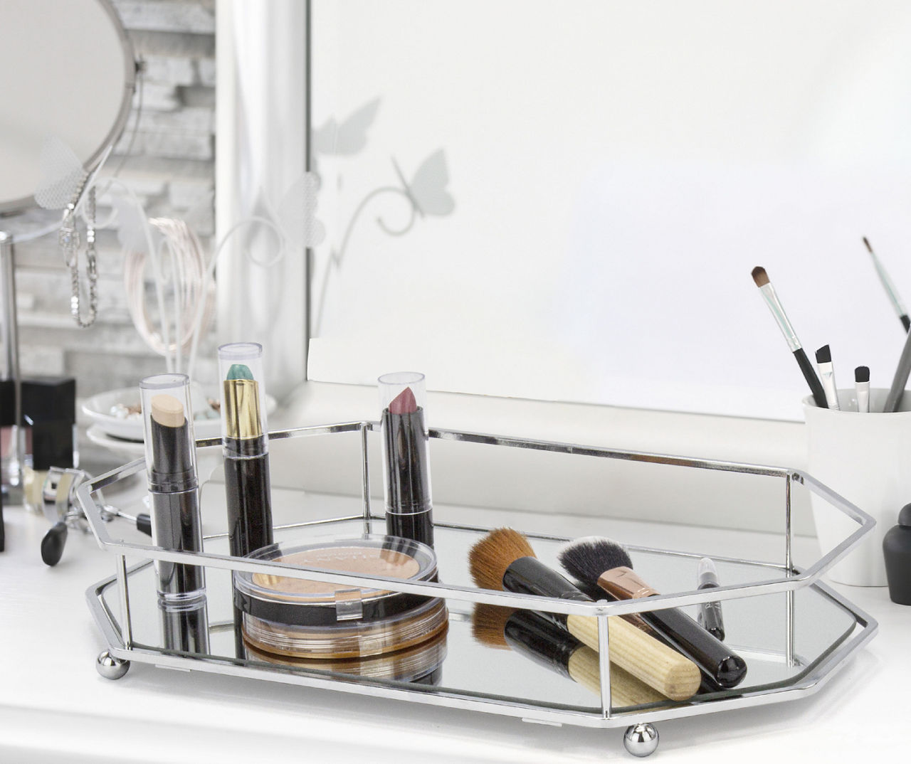 Brookstone Chrome Geometric Mirrored Vanity Tray | Big Lots