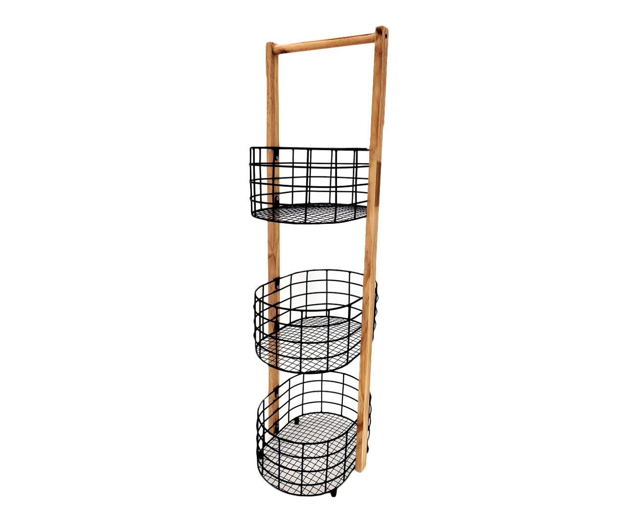 Trademark Black Oval 3-Tier Metal Basket & Wood Stand | Big Lots