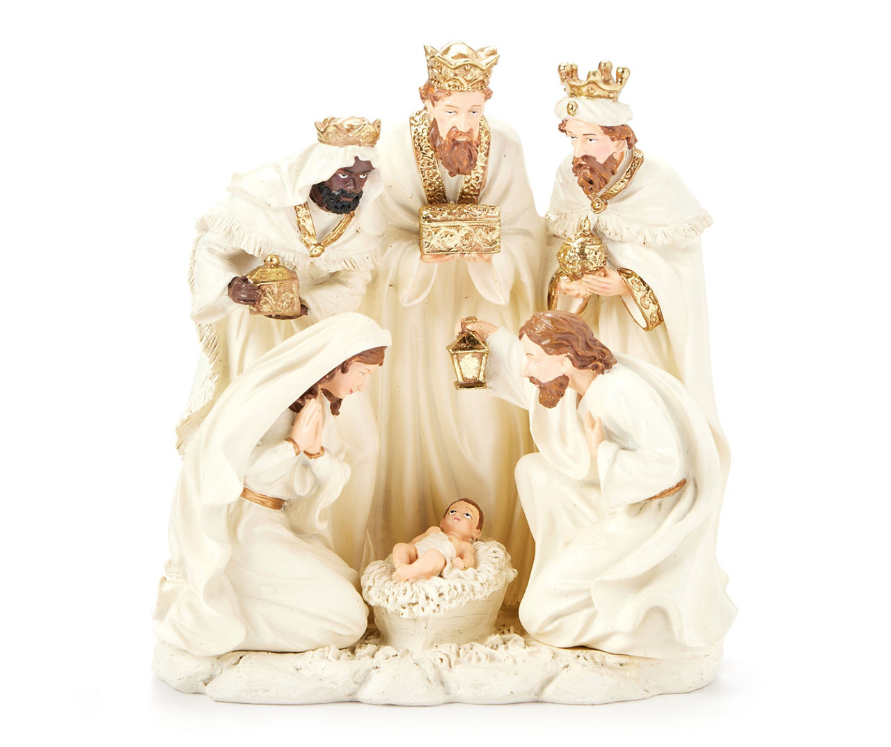 Winter Wonder Lane White Robe & Gold Nativity Scene Tabletop Decor ...