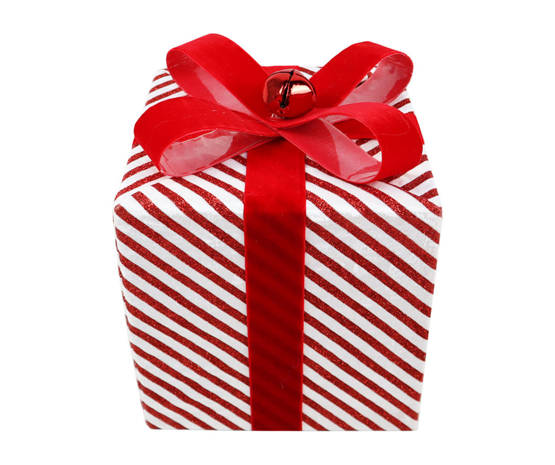 Winter Wonder Lane 10" Red & White Stripe Gift Box Decor | Big Lots